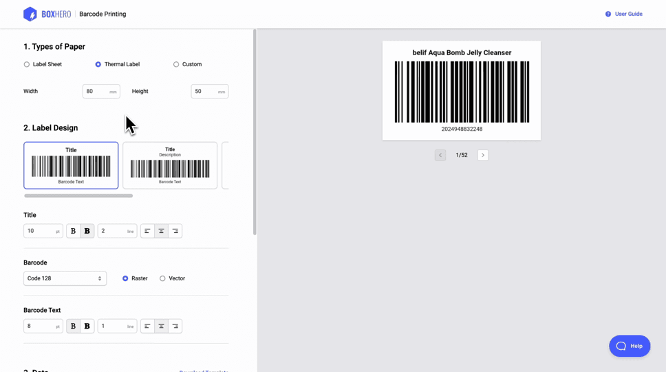 Pencetakan Barcode Online Gratis | BoxHero